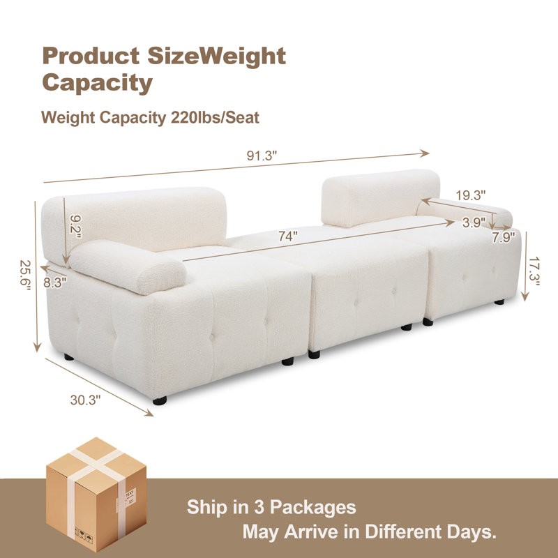 Ebern Designs Plush Teddy Fleece Modular Sectional Sofa – Reversible Chaise, DIY Cloud Couch for ...